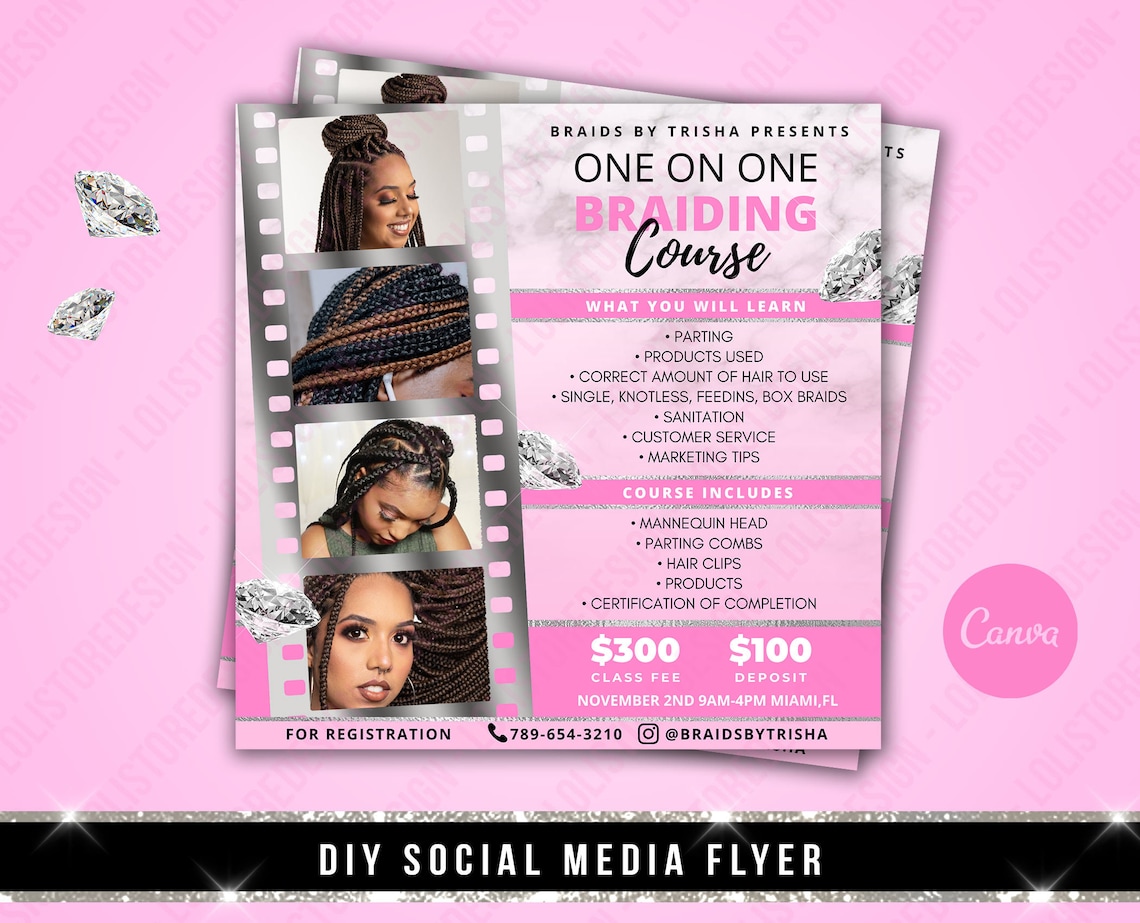 DIY Hair Braid Class Flyer Braiding Training Flyer Knotless - Etsy
