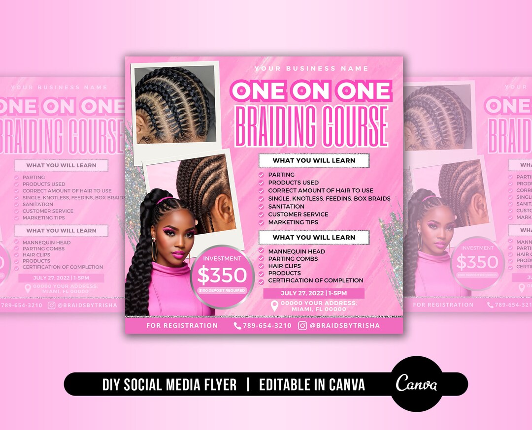 DIY Hair Braid Class Flyer, Braiding Training Flyer, Knotless Class ...