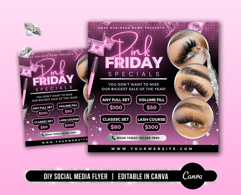 DIY Pink Friday Lash Specials Flyer Lash Tech Flyer Eyelash - Etsy