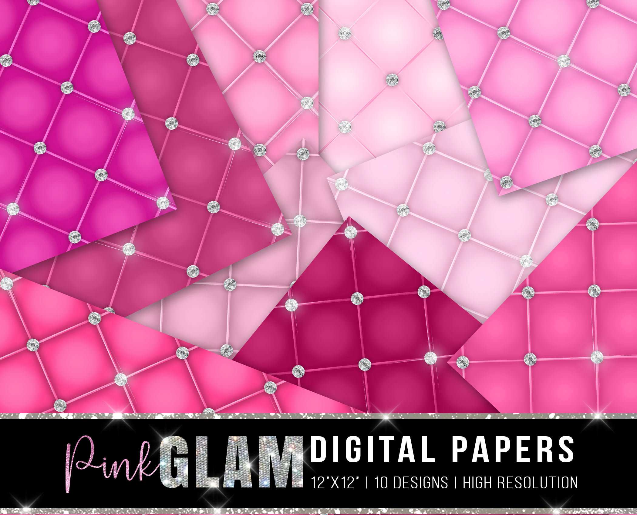 Glam Tufted Digital Papers Pink and Diamonds Glam Textures | Etsy
