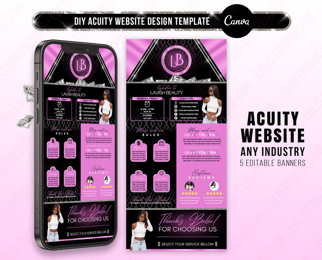 DIY Acuity Website Design, Pink Booking Site Template, Banners for Your ...