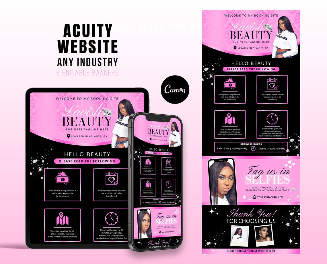 DIY Acuity Website Design Pink Booking Site Template Banners - Etsy