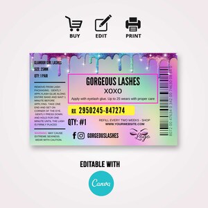 Editable Pill Bottle Lash Label, Prescription Bottle Label, Sticker ...