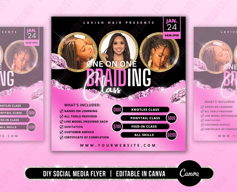 DIY Hair Braid Class Flyer Braiding Training Flyer Knotless - Etsy