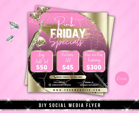 DIY Pink Friday Lash Specials Flyer Lash Tech Flyer Eyelash | Etsy