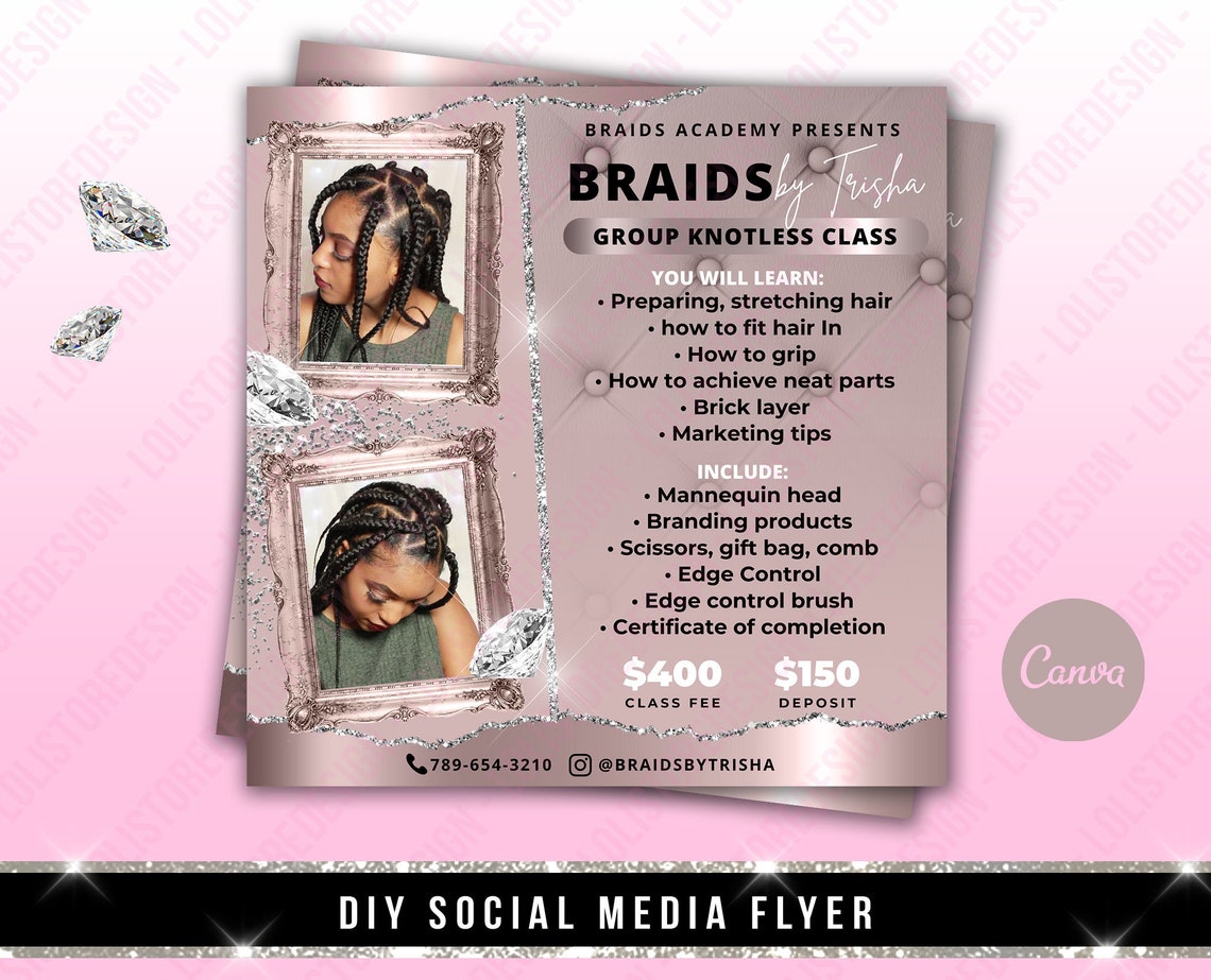 DIY Hair Braids Class Flyer Braiding Training Flyer Knotless - Etsy