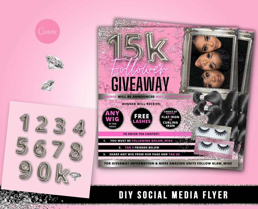 DIY Social Media Follower Flyer Giveaway Flyer Template Lash - Etsy