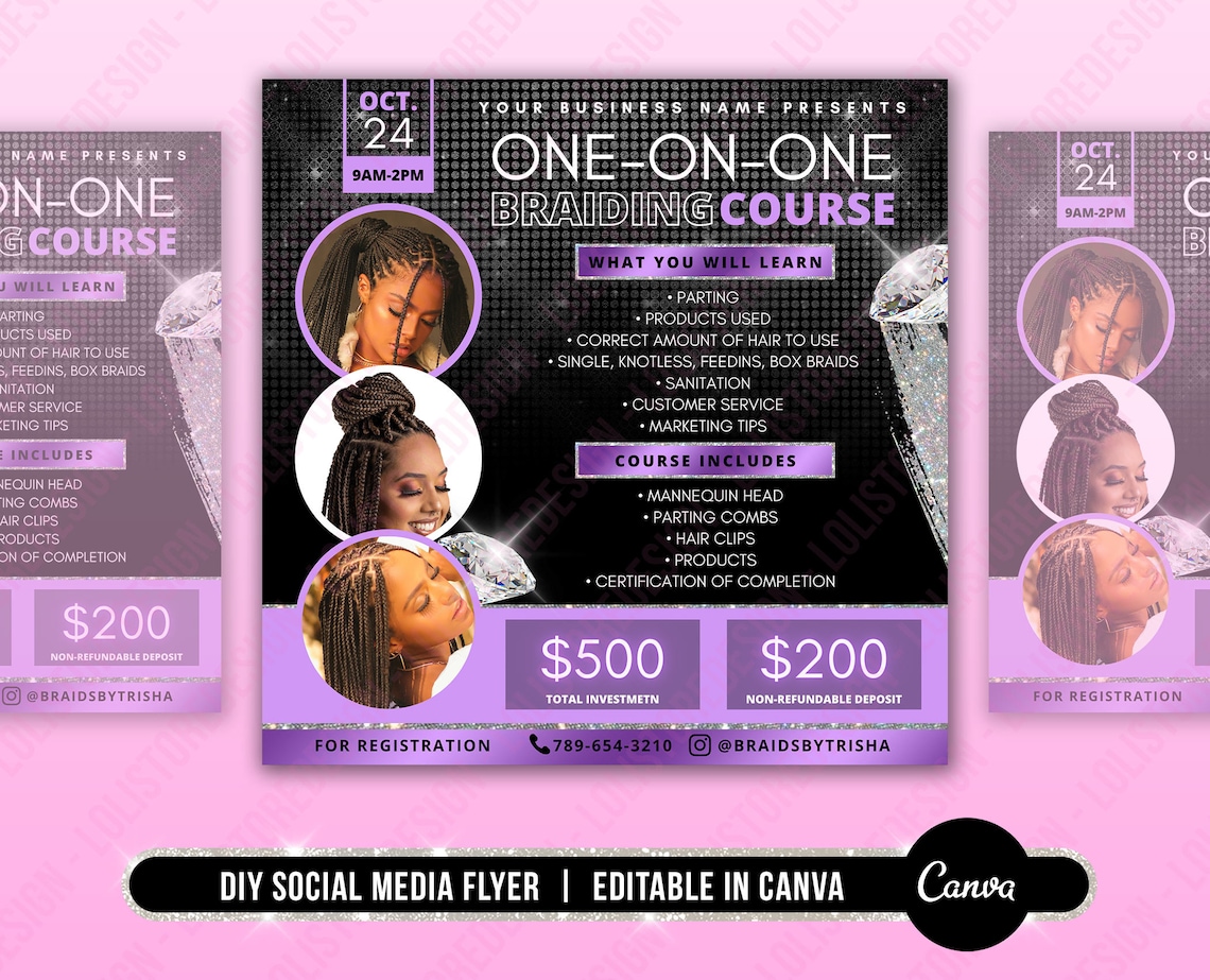 DIY Hair Braid Class Flyer Braiding Training Flyer Knotless - Etsy