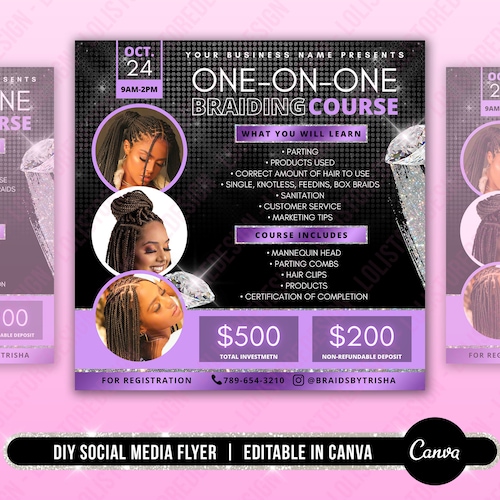 DIY Hair Braid Class Flyer Braiding Training Flyer Knotless - Etsy