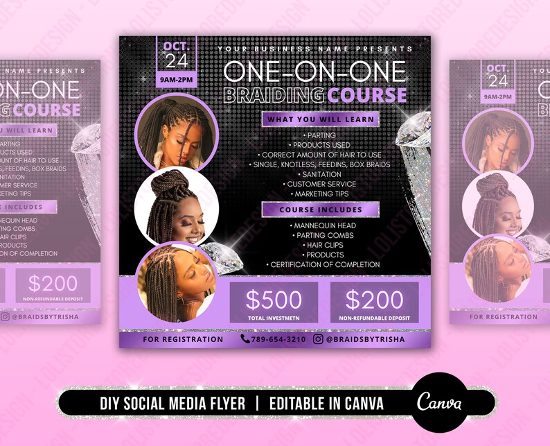 DIY Hair Braid Class Flyer Braiding Training Flyer Knotless - Etsy