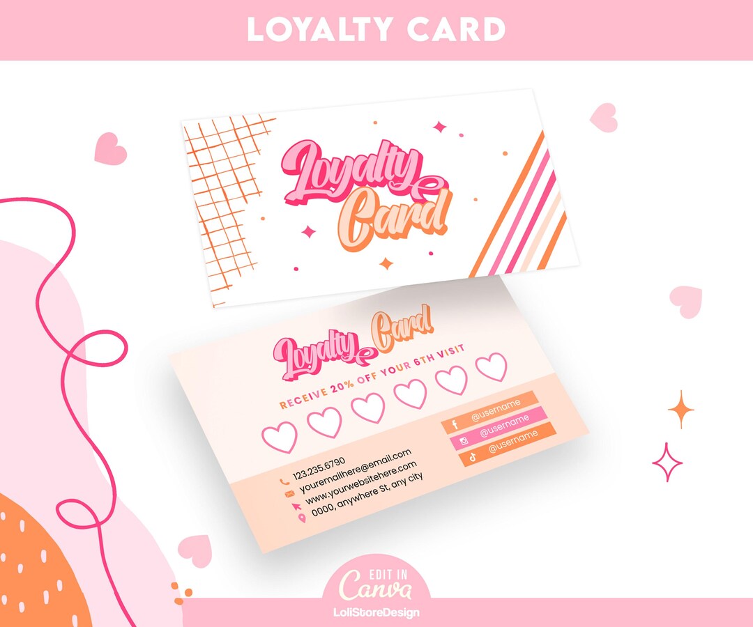 Loyalty Card Template, Editable in Canva, Colorful Loyalty Card, Pink ...