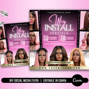 DIY Wig Install Flyer, Hair Services Flyer, Hair Stylist Specials Flyer ...