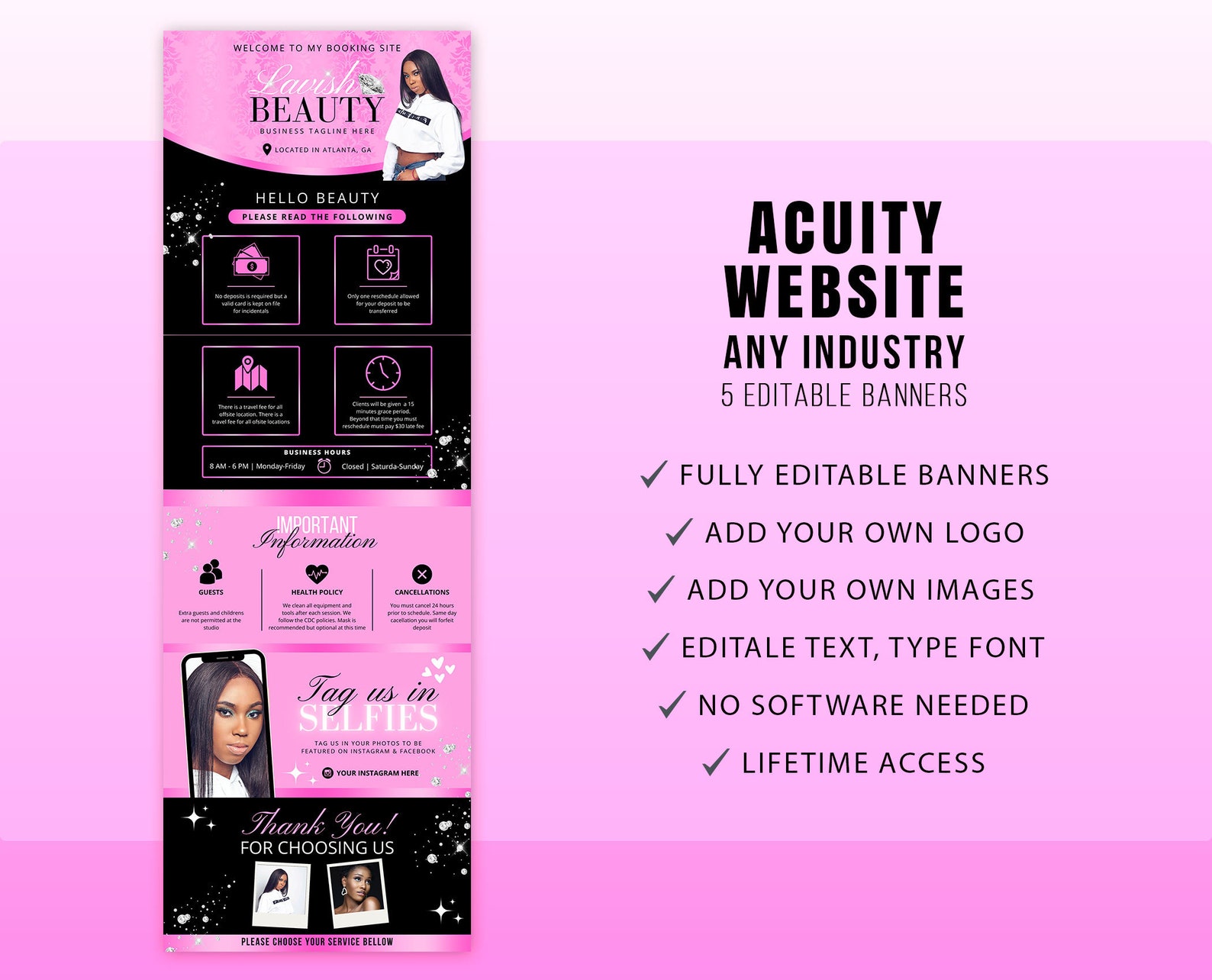 DIY Acuity Website Design Pink Booking Site Template Banners - Etsy