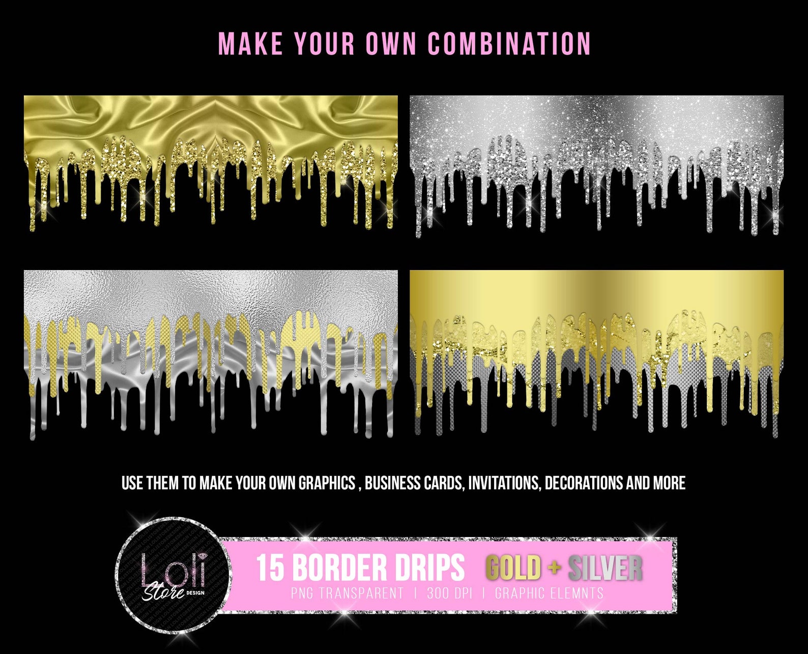 Glam Glitter Drip Metallic Dripping Clip Art Dripping - Etsy