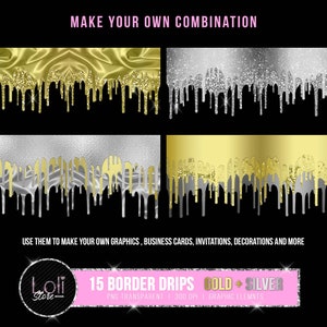 Glam Glitter Drip, Metallic Dripping Clip Art, Dripping Borders, Gold ...