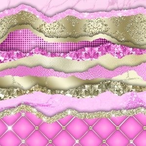 Pink and Gold Glam Edges, Gold and Pink Ripped Edges, Glam Digital ...