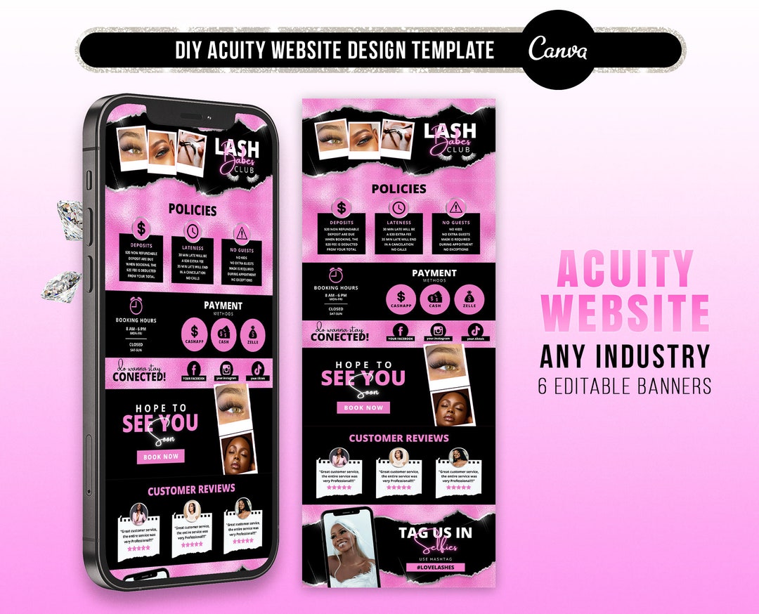 DIY Acuity Website Design, Pink Booking Site Template, Banners for Your ...