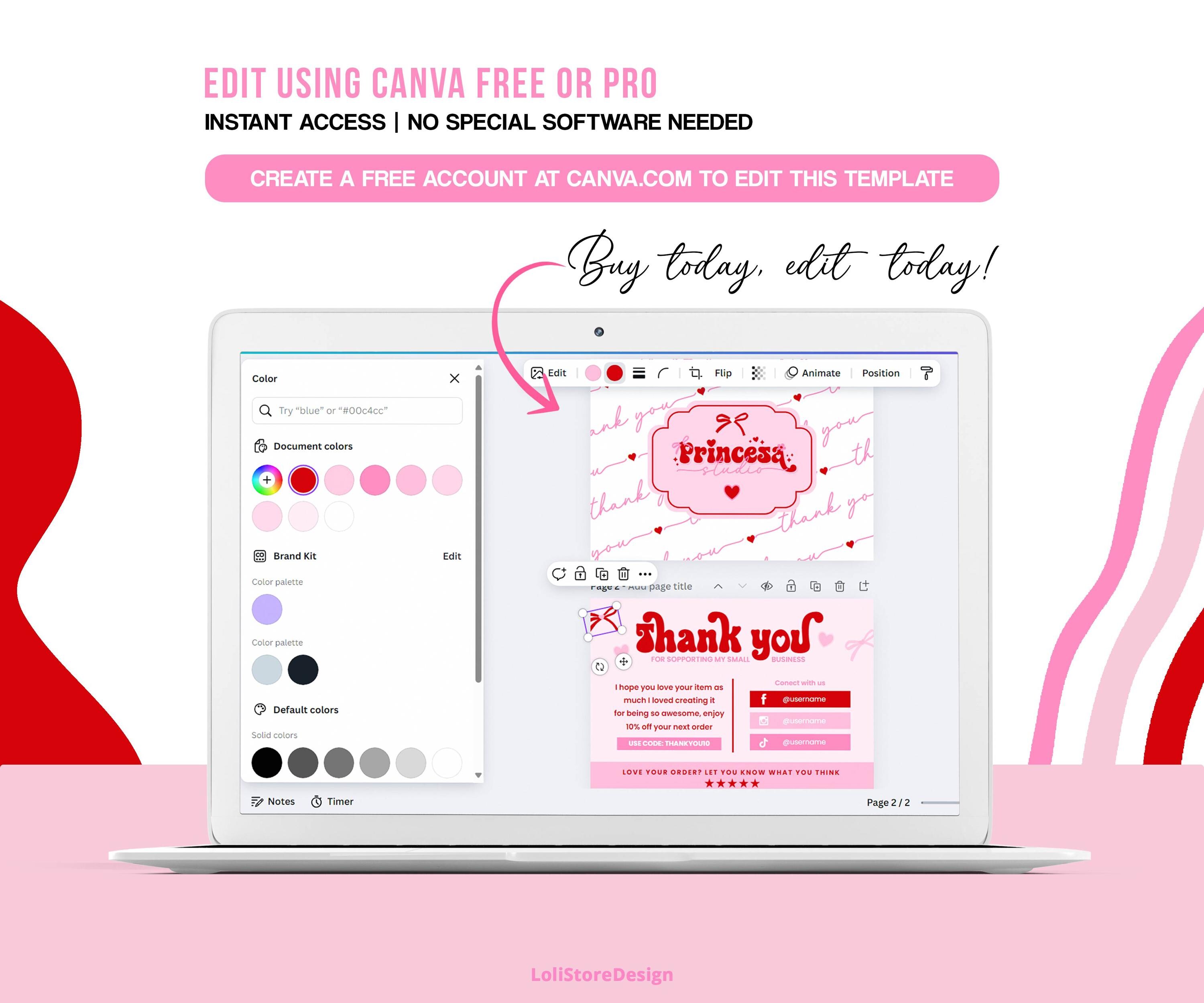 Thank You Card Template, Editable in Canva, Colorful Business Card ...