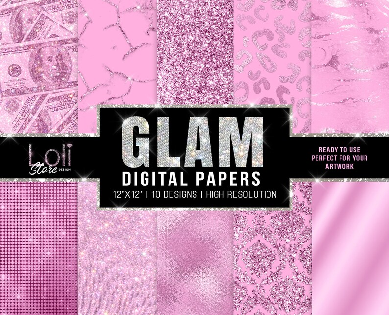Pink Glam Digital Papers Pink Glam Textures Pink Glitter | Etsy