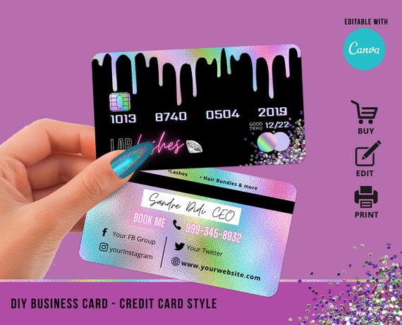 DIY Business Card Design Template Credit Card Style Lash - Etsy