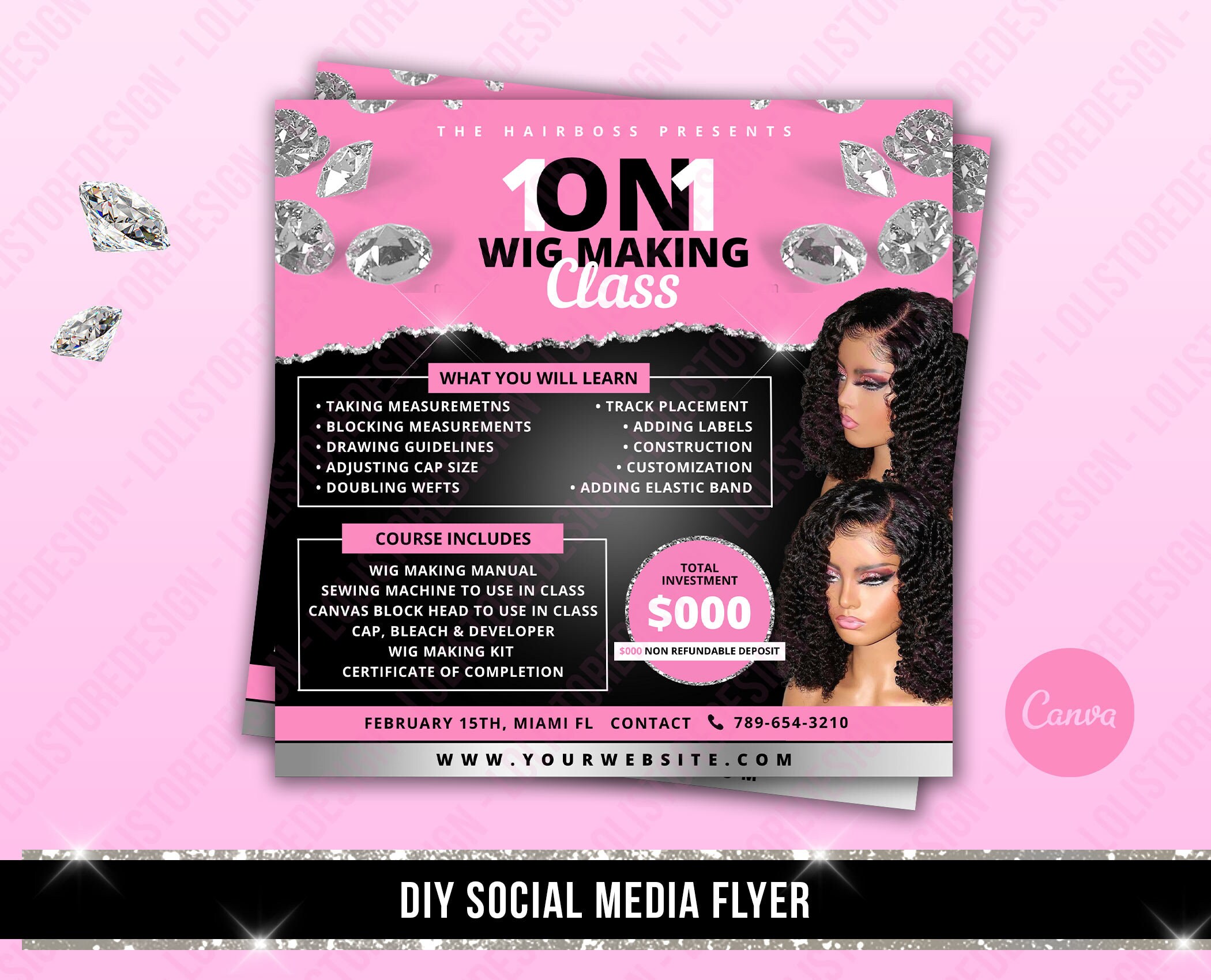 DIY Wig Class Flyer Wig Training Flyer One on One Wig Course - Etsy