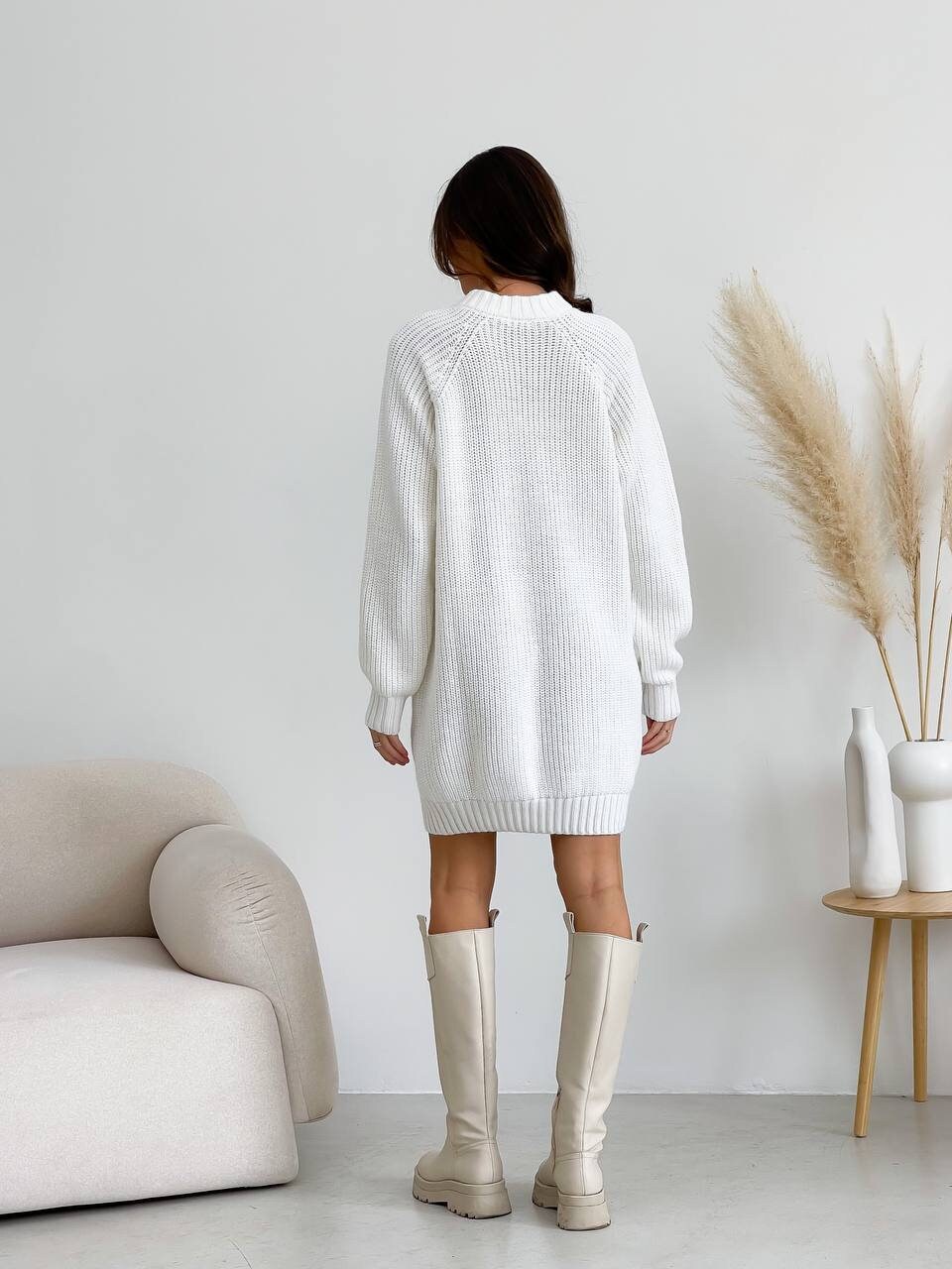 White Warm Knit Sweaterdress Oversize, White Knit Wool Sweaterdress ...