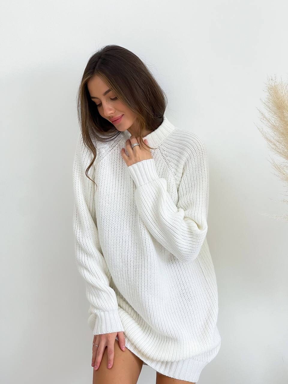 White Warm Knit Sweaterdress Oversize, White Knit Wool Sweaterdress ...