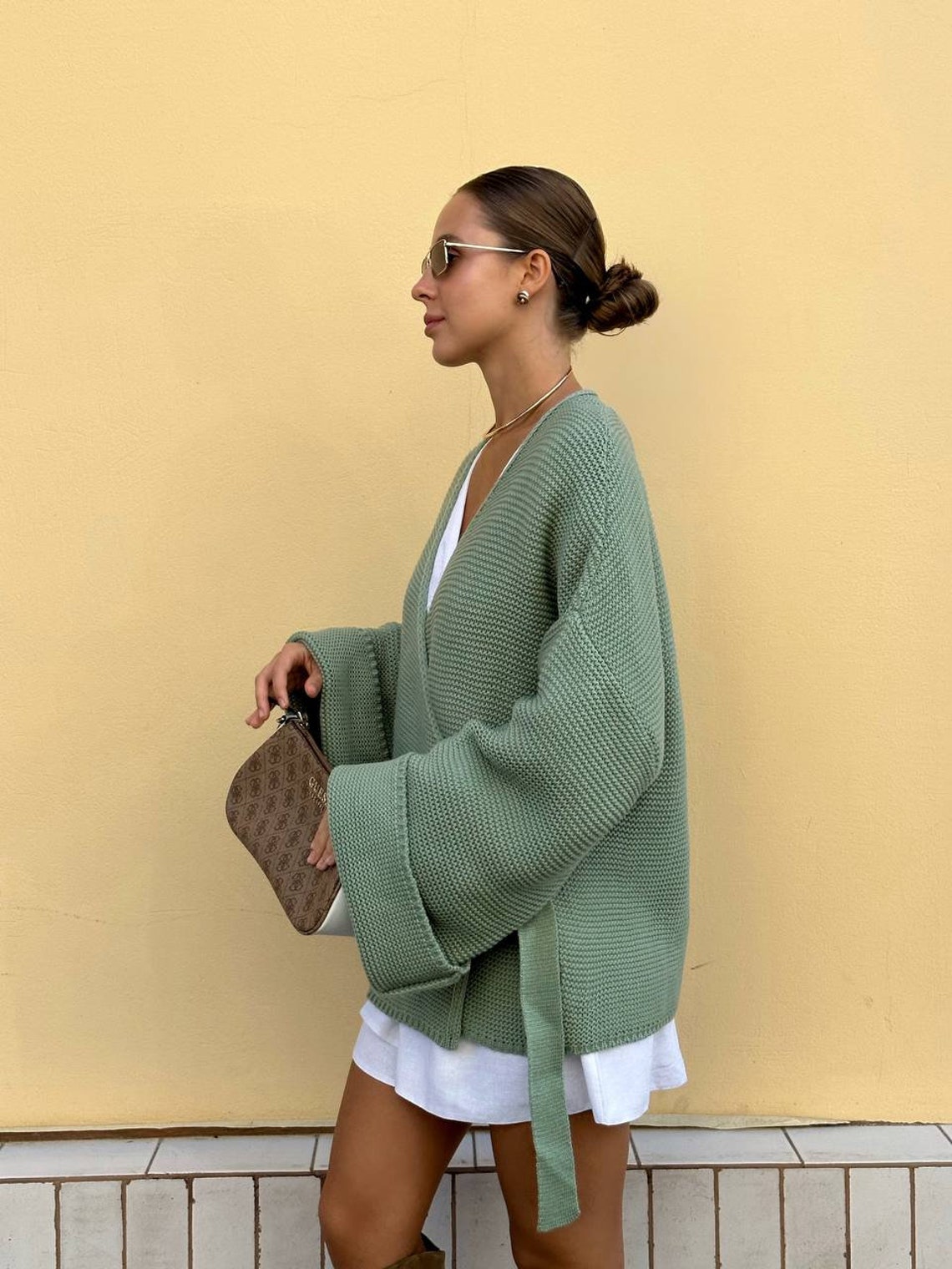 Olive Green Knit Cardigan for Women, Oversize Knit Cardigan Womens ...