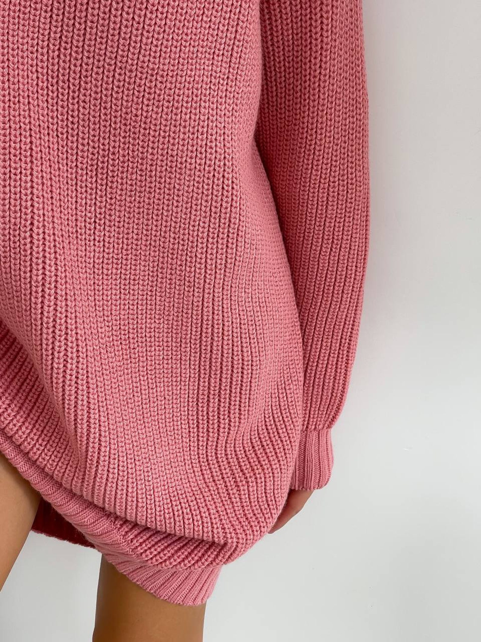 Coral Pink Knit Winter Mini Dress Pink Knit Wool Sweaterdress - Etsy