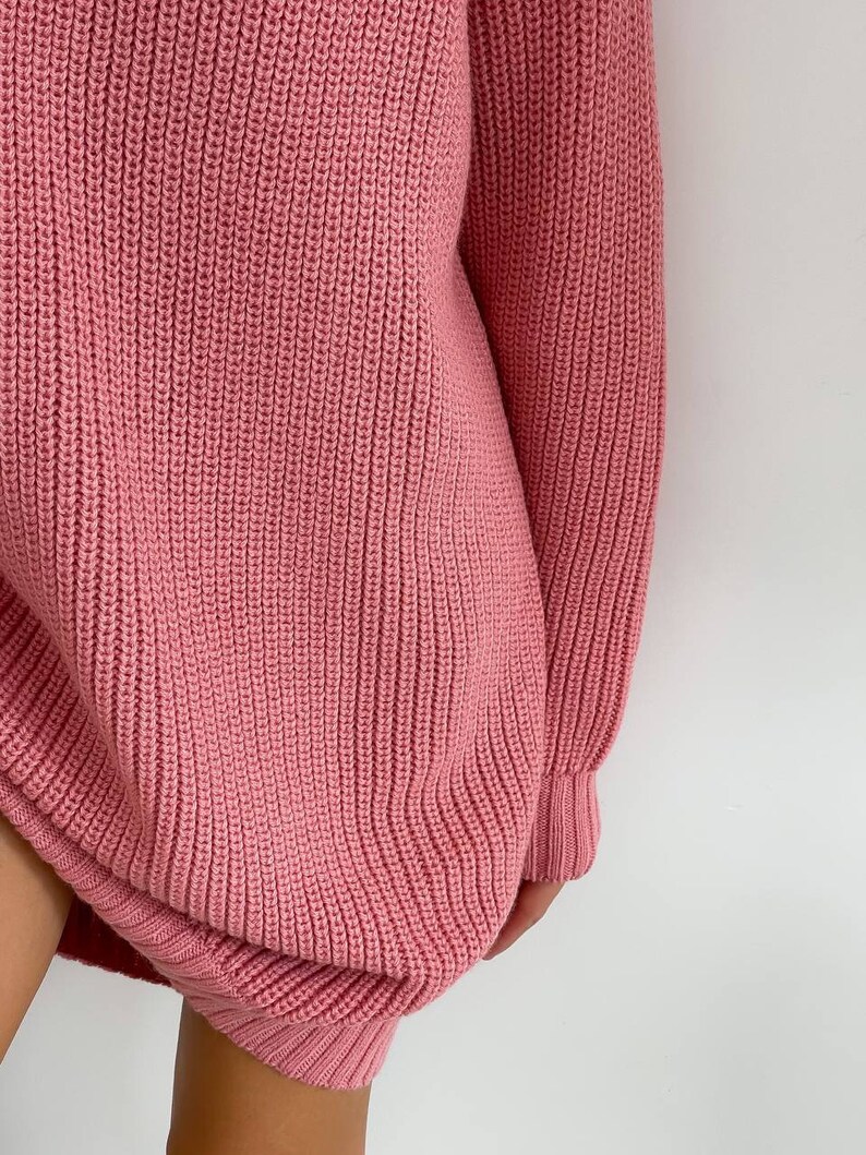 Coral Pink Knit Winter Mini Dress Pink Knit Wool Sweaterdress - Etsy