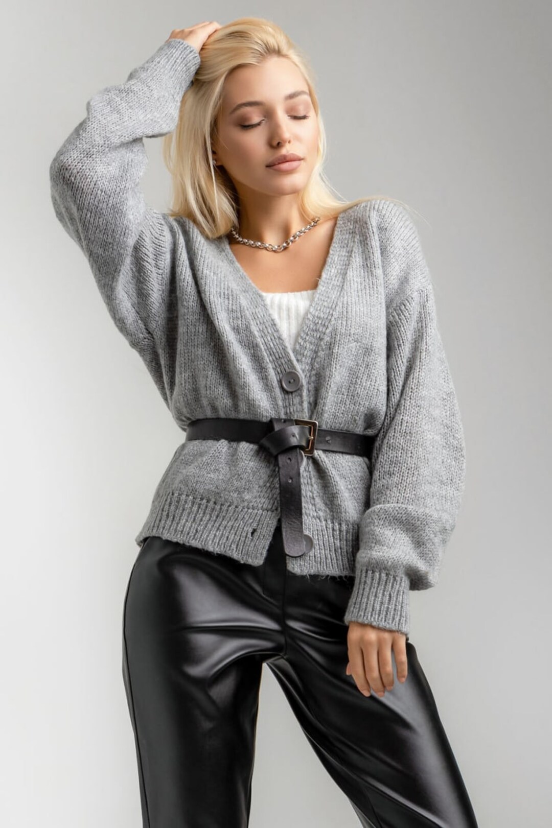 Wool Grey Knit Cardigan With Buttons, Lightweight and Minimalistic Knit ...
