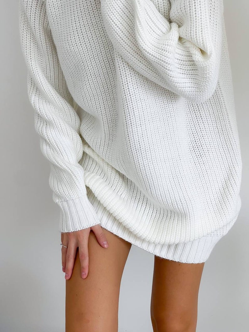 White Warm Knit Sweaterdress Oversize, White Knit Wool Sweaterdress ...