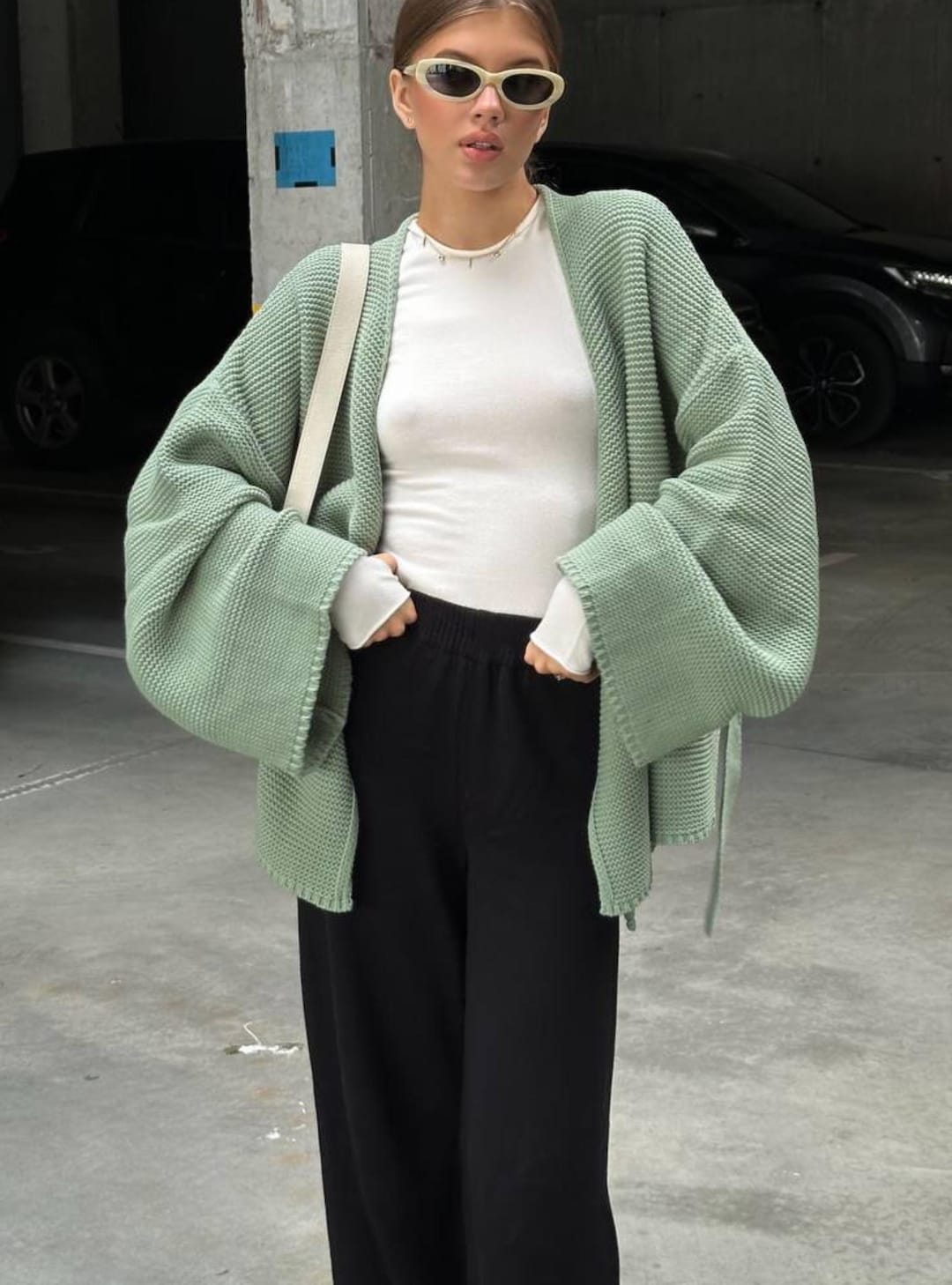 Olive Green Knit Cardigan for Women, Oversize Knit Cardigan Womens ...