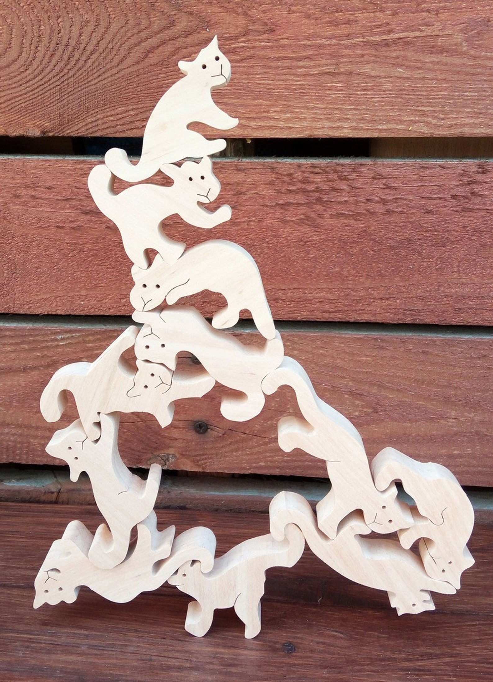 Wooden Cats toy Balancer toy Cats Wooden cat Stacker wooden | Etsy