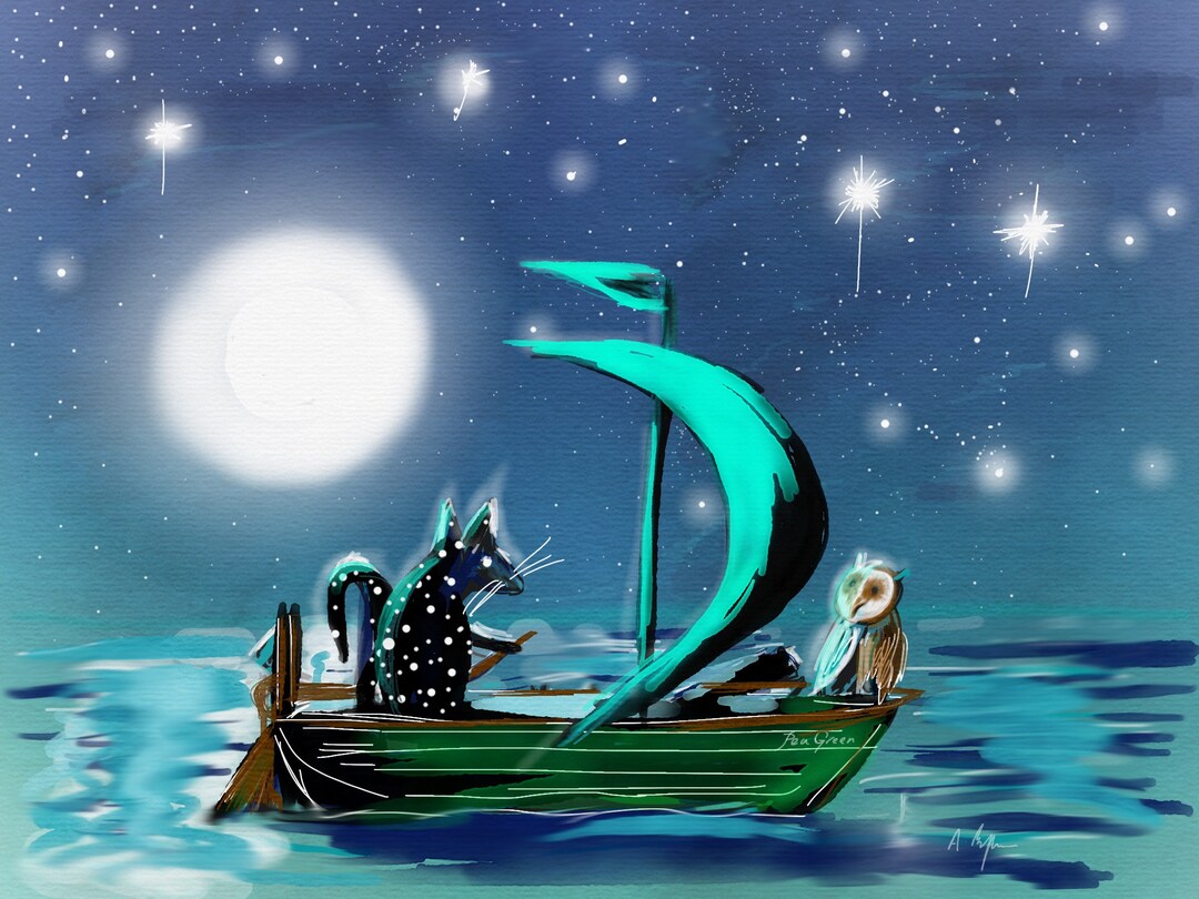 The Owl & the Pussycat (pea Green Boat) 10 X 8 Digital Artwork - Etsy