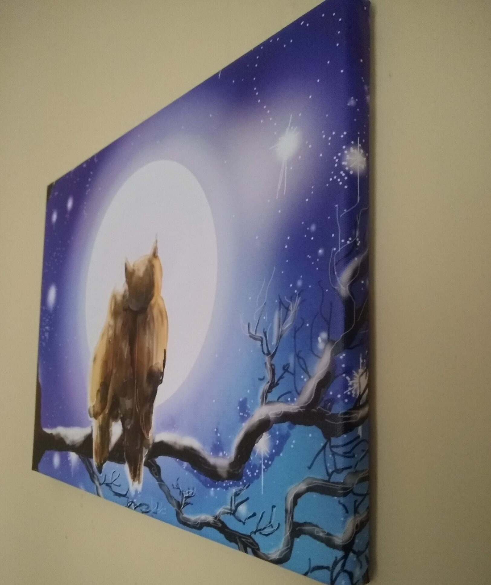 Moonlight Owls 16 X 12 Inch Canvas Print. Artwork Painting - Etsy