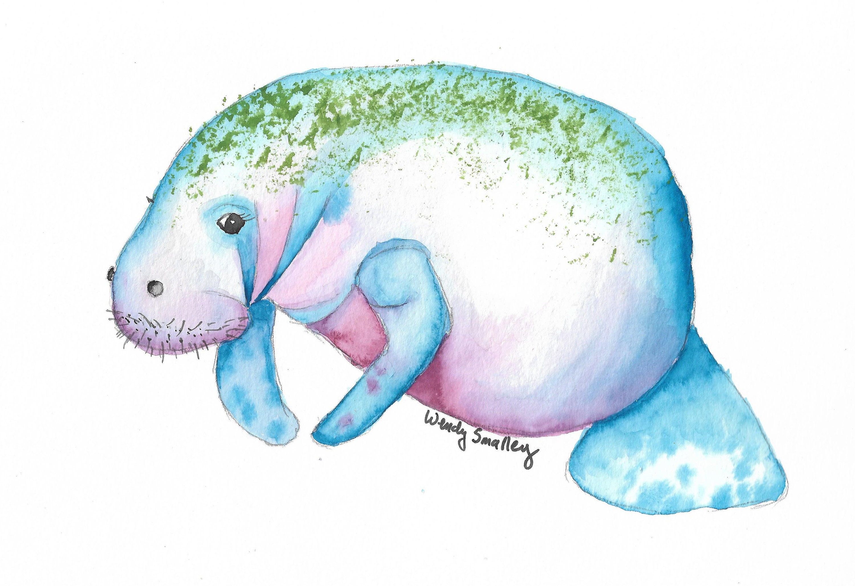 Manatee Watercolor Painting - Etsy