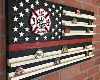 70 Coins Thin Red Line Challenge Coin Display Holder American ...
