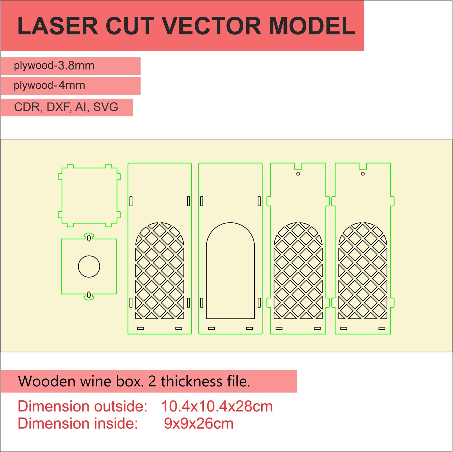 Wooden wine box. Laser cut file. Cdr Dxf Ai Svg files. | Etsy
