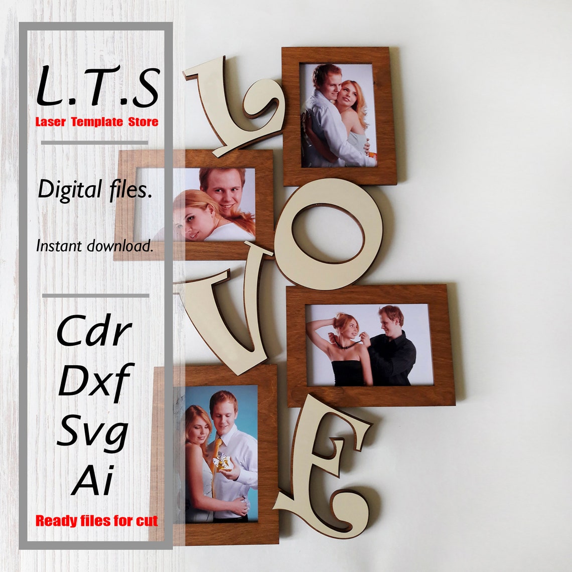 Wooden Photo Frame love. Laser Cut Vector Model. | Etsy