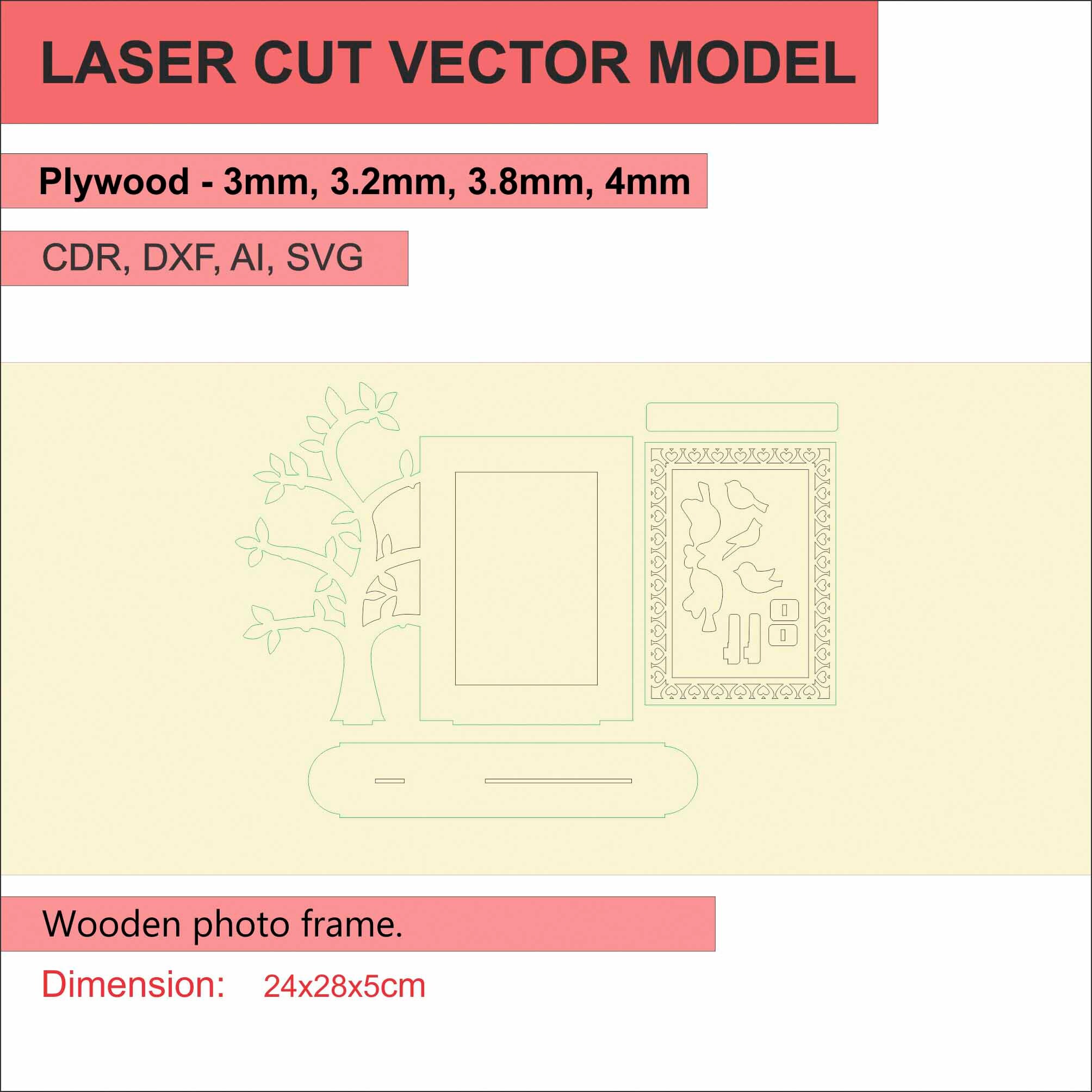 Wooden Photo Frame. Laser Cut File. Cdrdxfsvgai.instant | Etsy