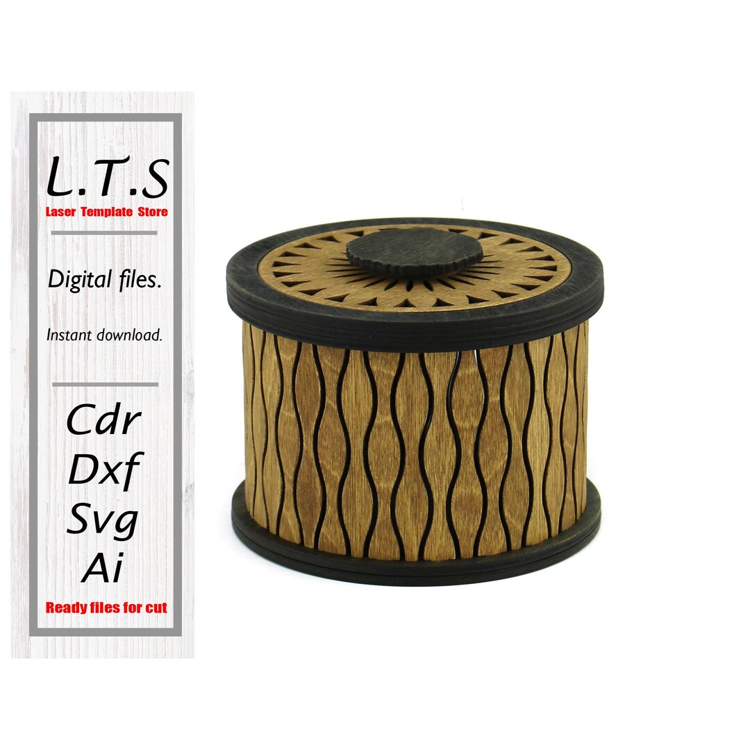 Round Box. Laser Cut Box File. Cdr, Dxf, Ai, Svg Files. Instant ...