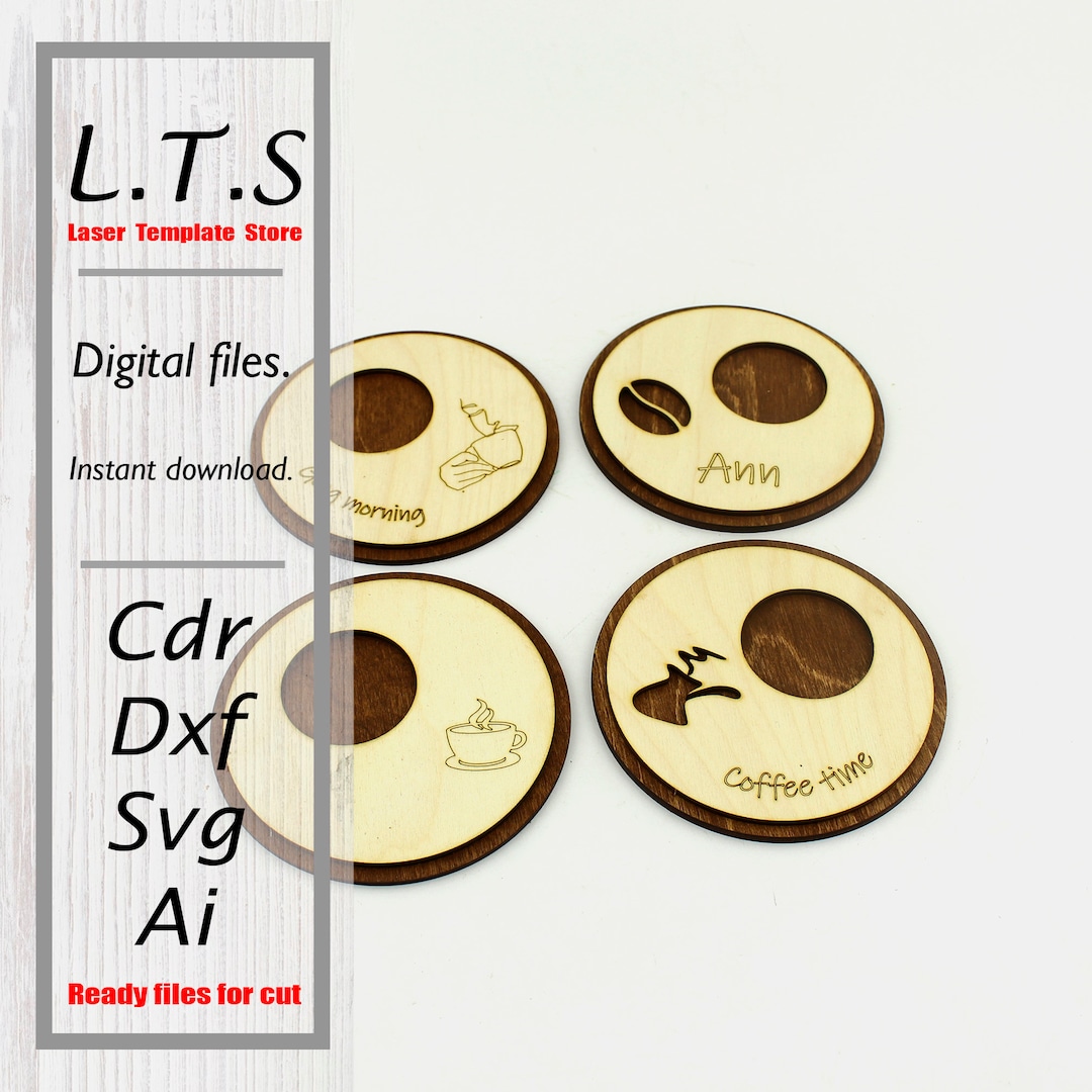 Wooden Coasters. 4 Models. Laser Cut File. Cdr , Dxf, Svg, Ai. Instant ...
