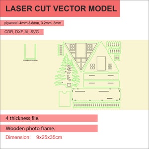 Wooden Photo Frame "cottage". Laser Cut File. 4thickness File. Cdr ...