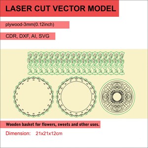 Wooden Basket-box for Flowers, Sweets and Other Uses. Laser Cut File ...