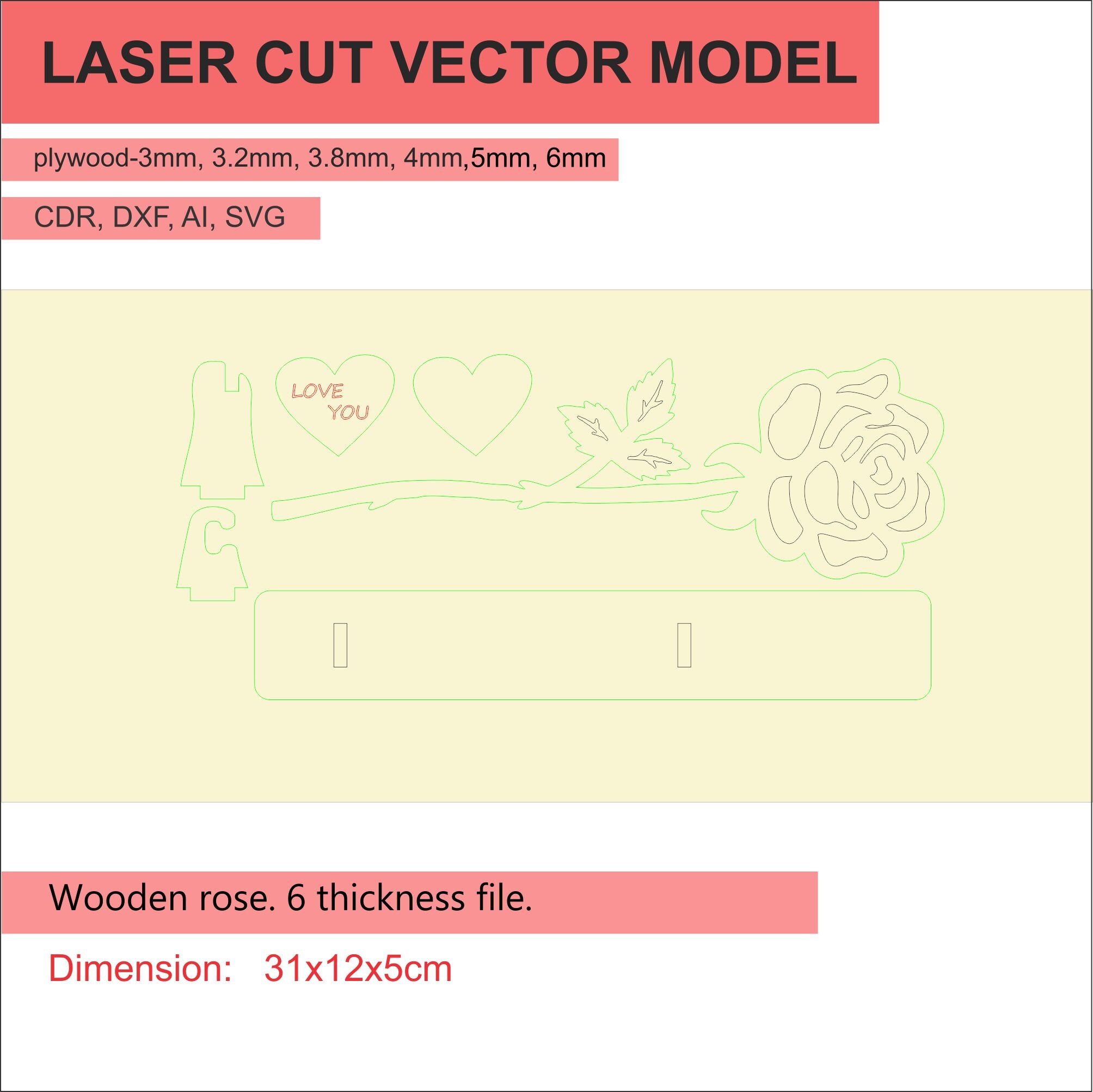 Wooden Rose. Laser Cut File. Cdr Dxf Ai Svg Files. Instant | Etsy Canada