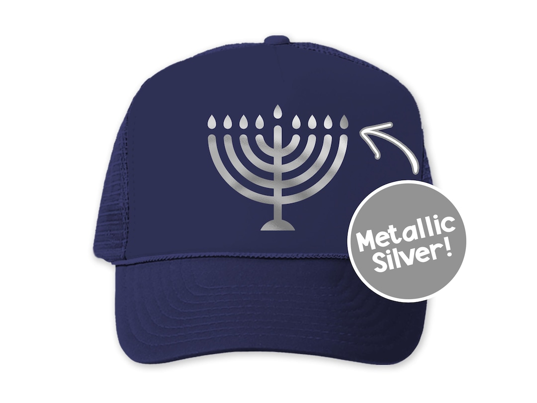 Hanukkah Menorah Trucker Hats, Metallic Gold Silver White Jewish ...