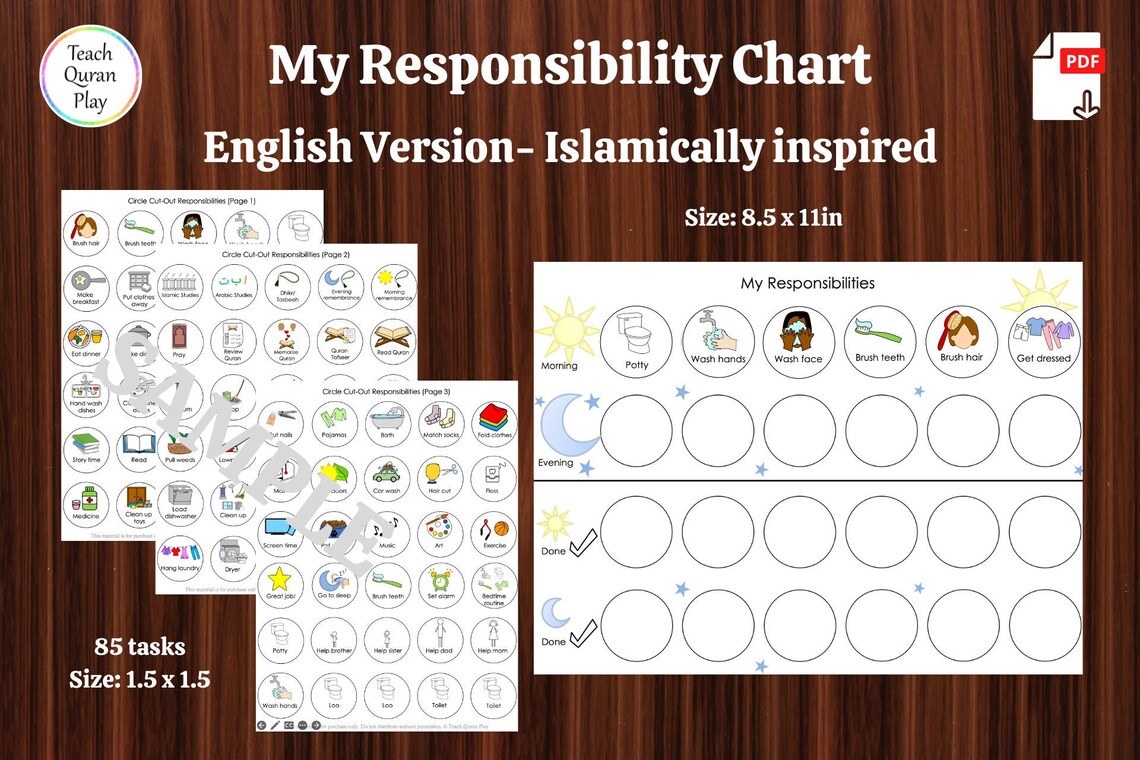 Muslim Kids English Responsibility Chart: Daily Routine Checklist ...