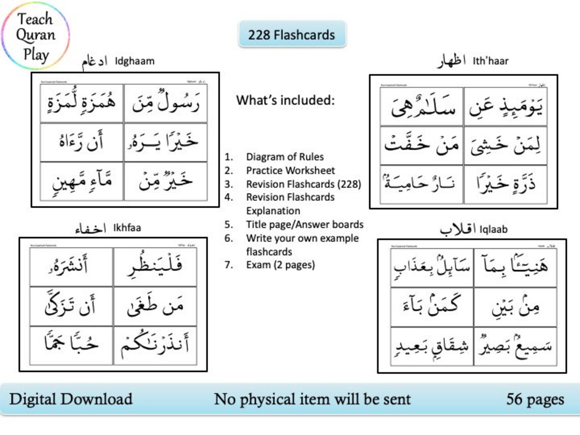 Nun Saakinah and Tanween Tajweed Rules Flashcards | Etsy