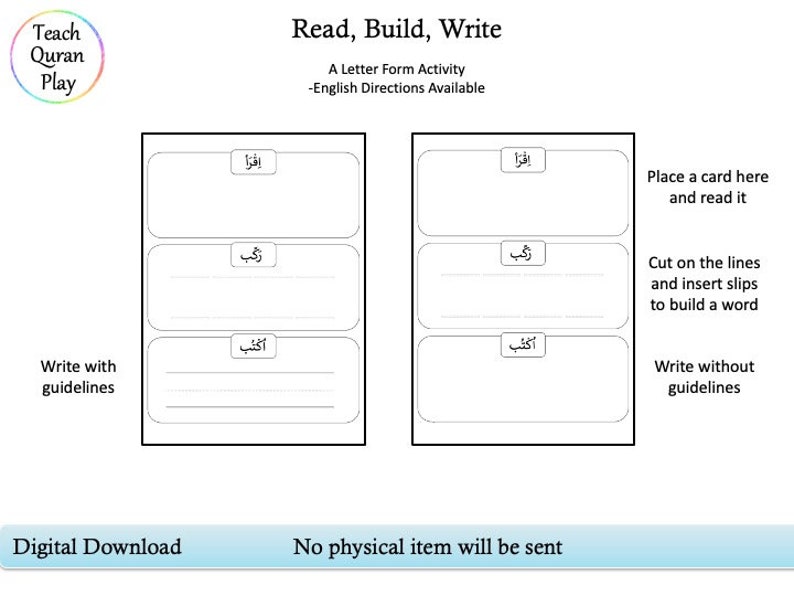 L2 Read Build Write Activity Sheet Arabic Letter Forms | Etsy